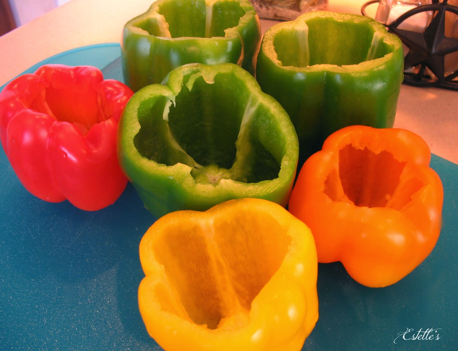 Estelle's: BEST EVER TRI- COLORED STUFFED PEPPERS