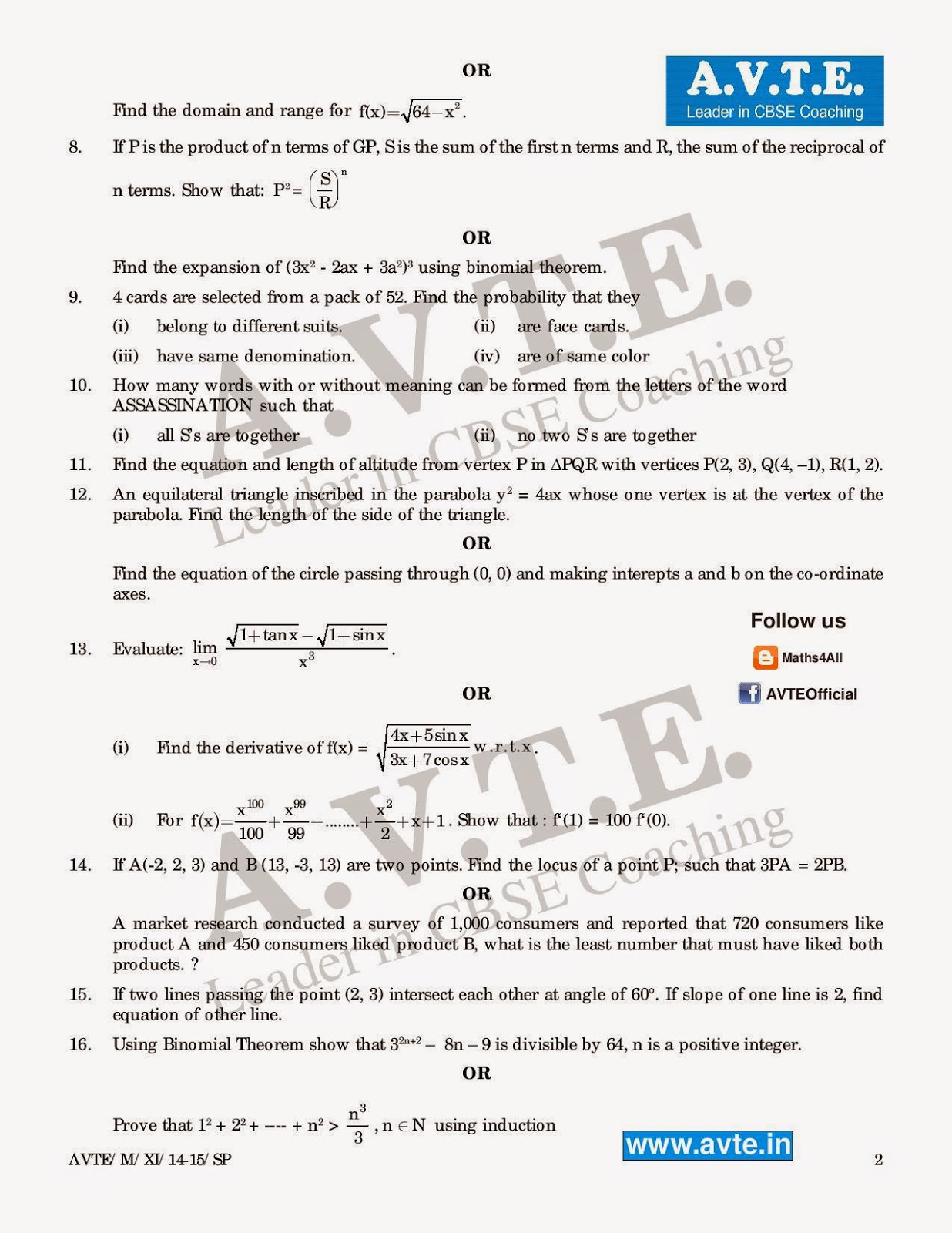 Class XI Mathematics Sample Paper 1 Class XI Mathematics Sample Paper 1
