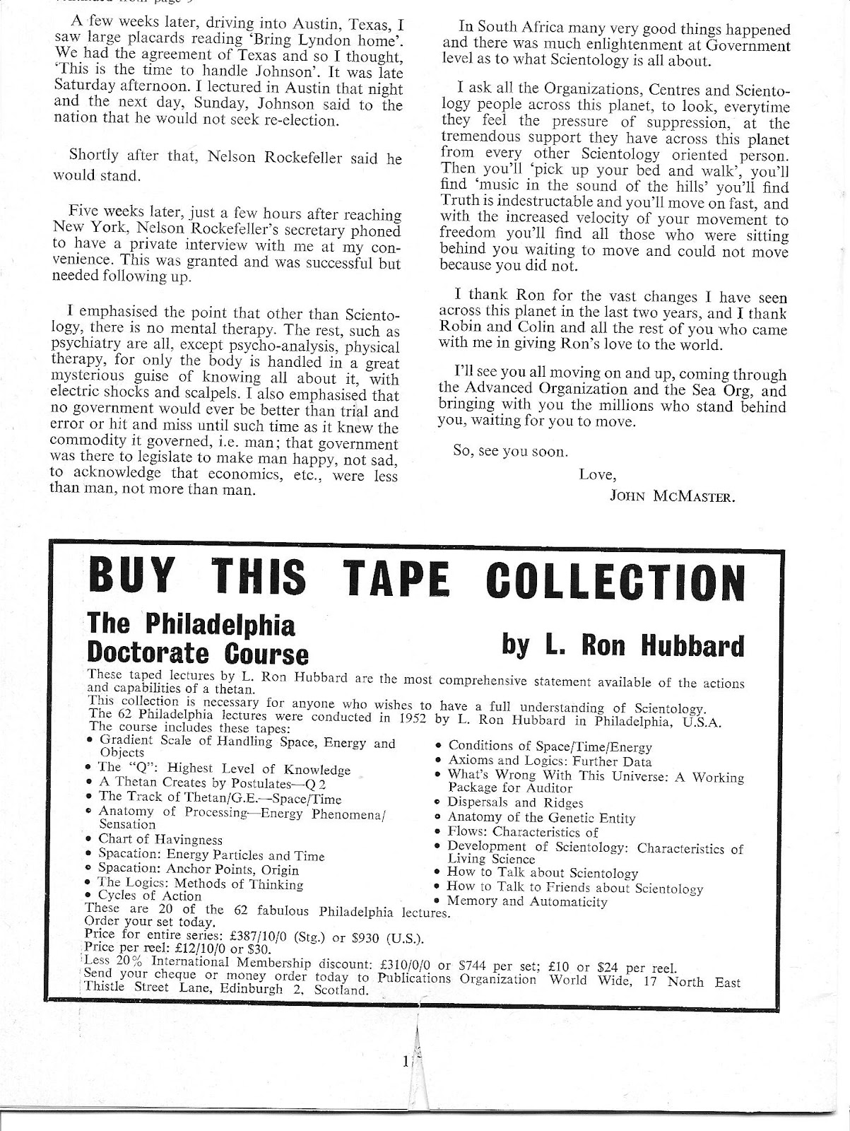 Scientology -The Apollo series: Advance 1968