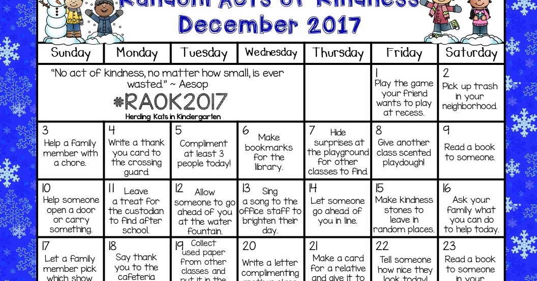 Herding Kats in Kindergarten: FREE Random Acts of Kindness Calendar for ...