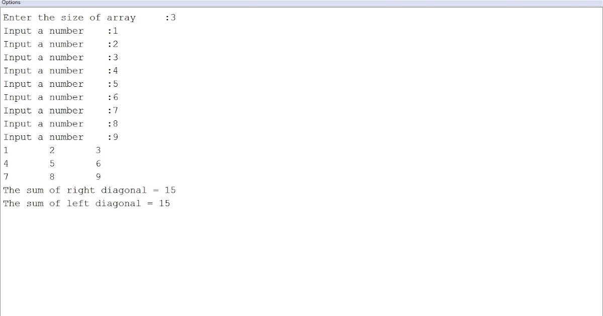Sum of diagonals of Matrix.