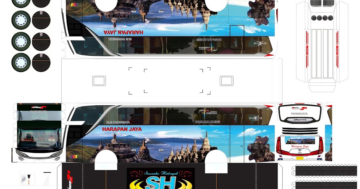 DESIGN PAPERCRAFT BUS: Pola papercraft bus Harapan jaya