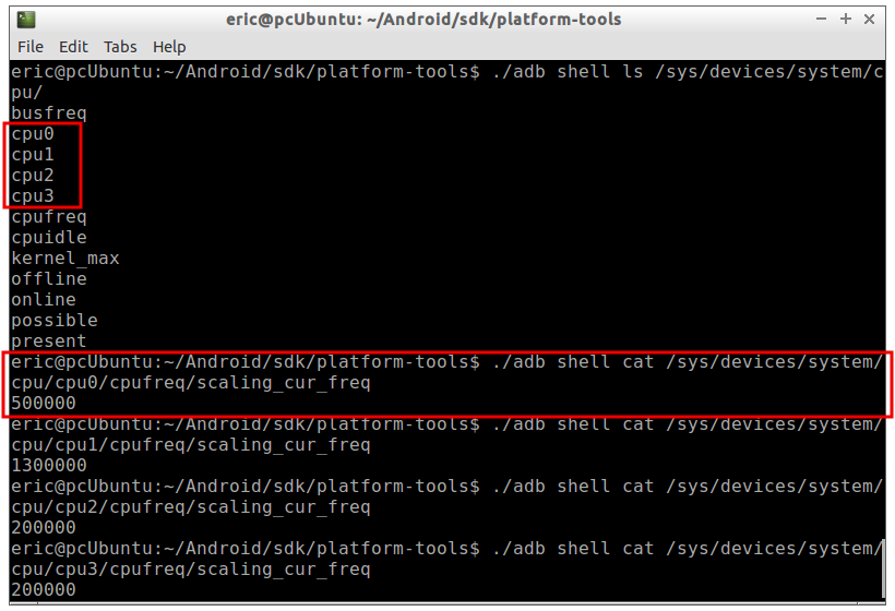Android Er Read Cpu Frequency Using Linux Command Cat Sys Devices System Cpu Cpux Cpufreq