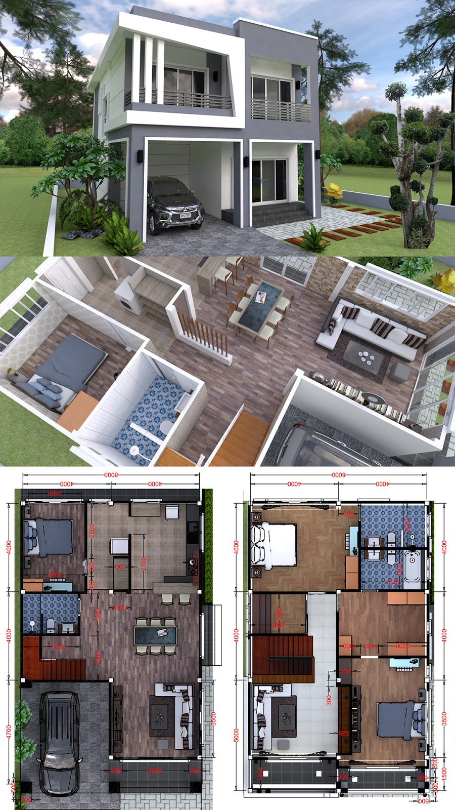 Plan 3D Interior Design Plan 8x13m Walk Through with Full Plan 4Beds ...