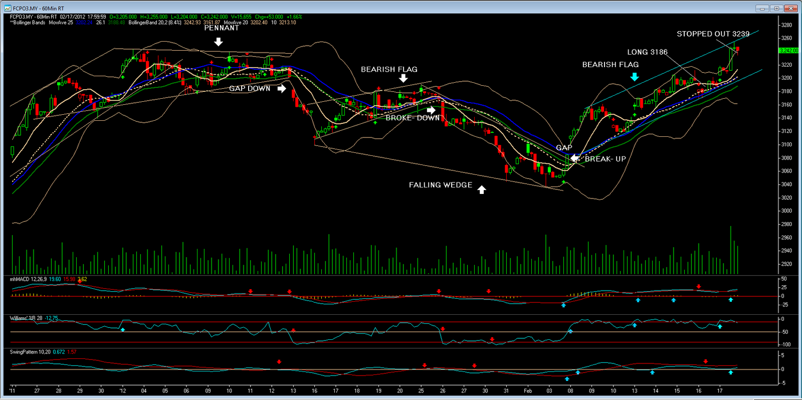 AIRMAN FCPO TRADER: 18/1/2012- 60 min chart ; 3242 ; revised chart