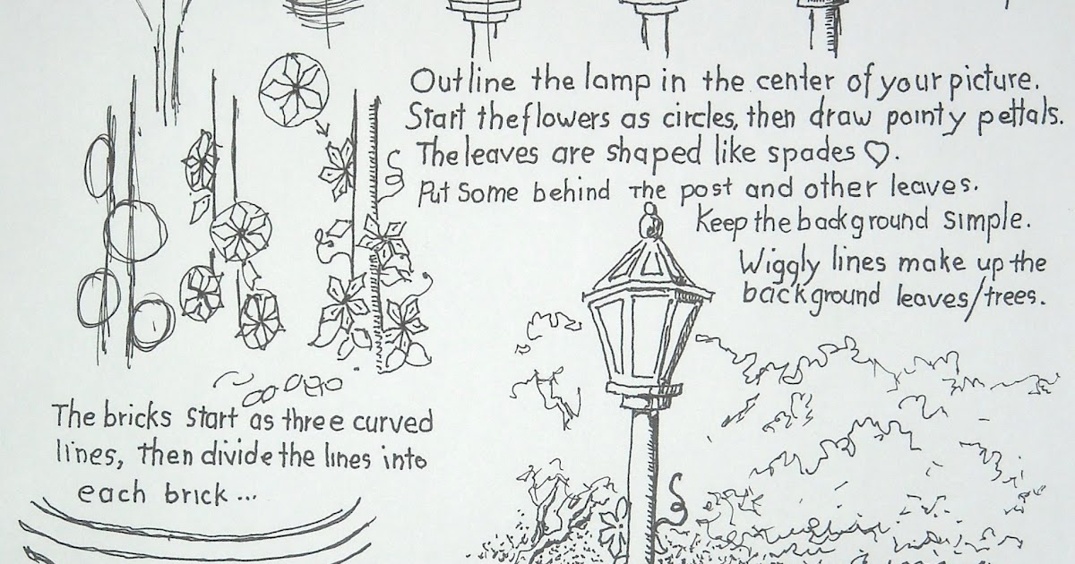 How to Draw Worksheets for The Young Artist: How To Draw A Garden Lamp Post