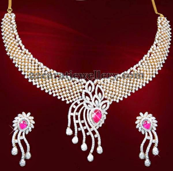 Flowing Design Diamond Set - Jewellery Designs