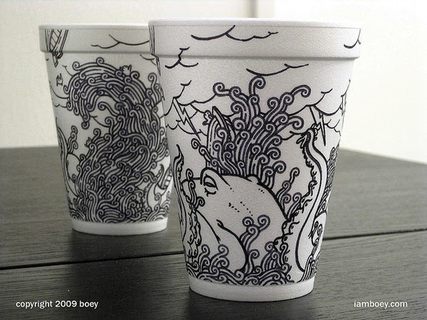 Cheeming Boey: asombrosas ilustraciones sobre vasos de unicel - El ...