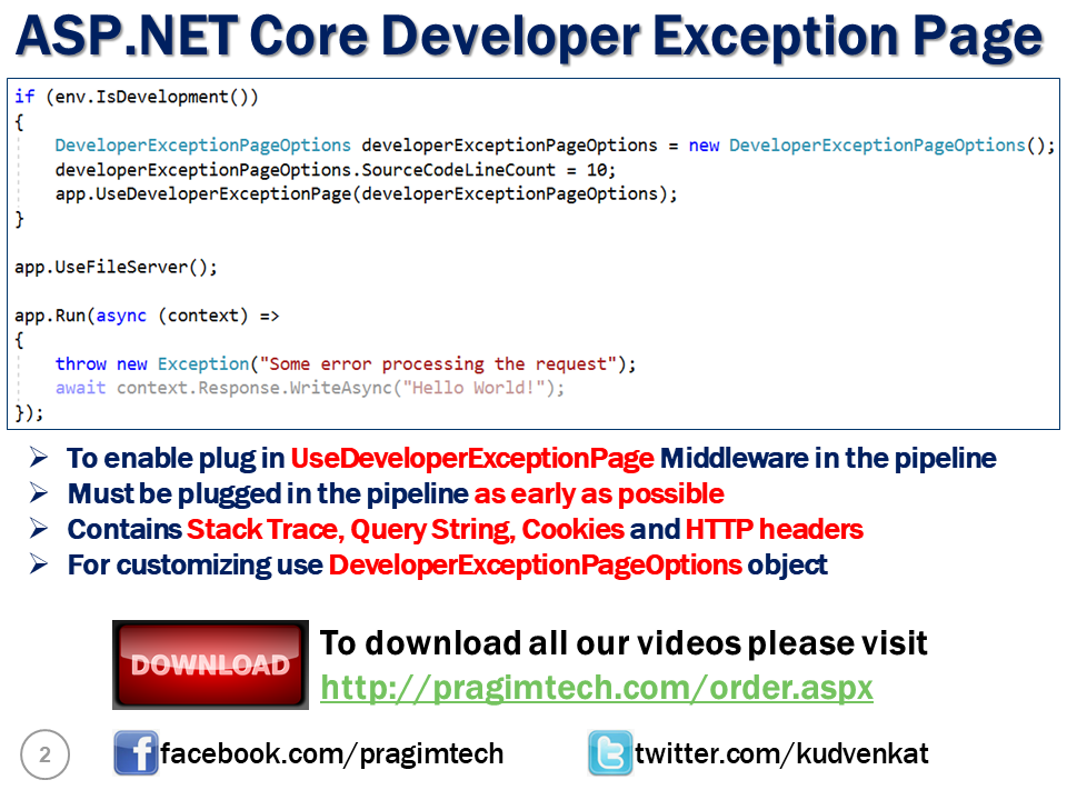 Sql Server Net And C Video Tutorial Aspnet Core Developer Exception Page Slides