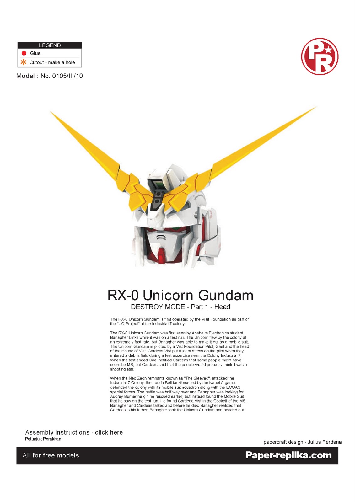 Geek's Republic: Unicorn Gundam by paper-replika [Part 1 Head]