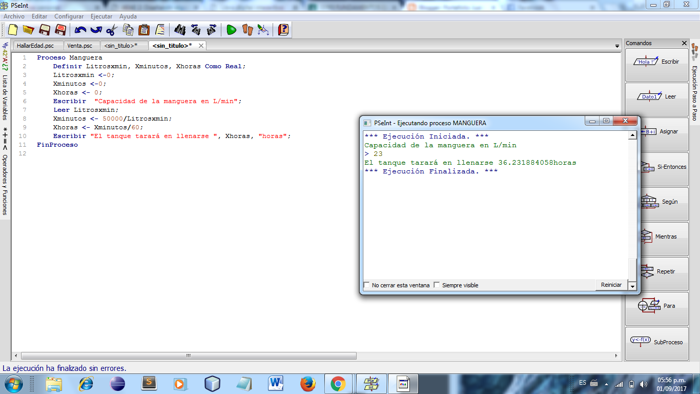 Portafolio Juan Martinez IU Pascual Bravo: Pruebas de escritorio de los ejemplos y PSeInt