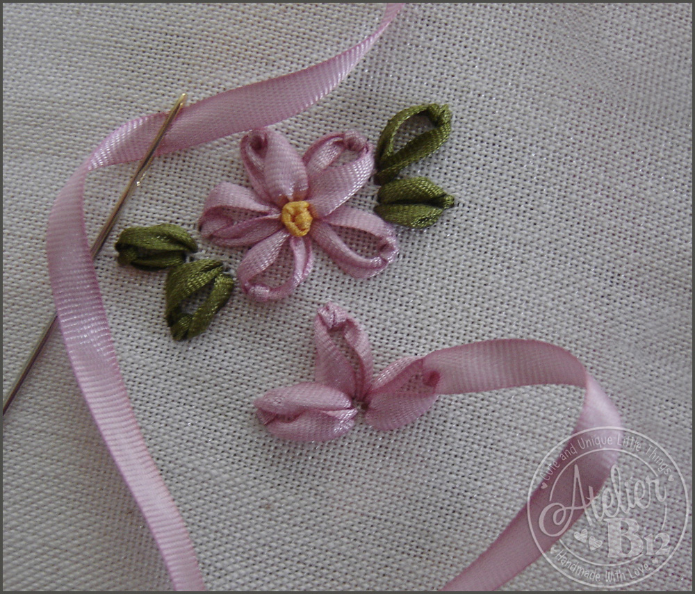 AtelierB12: Step by Step Silk Ribbon Embroidery - Pink flower