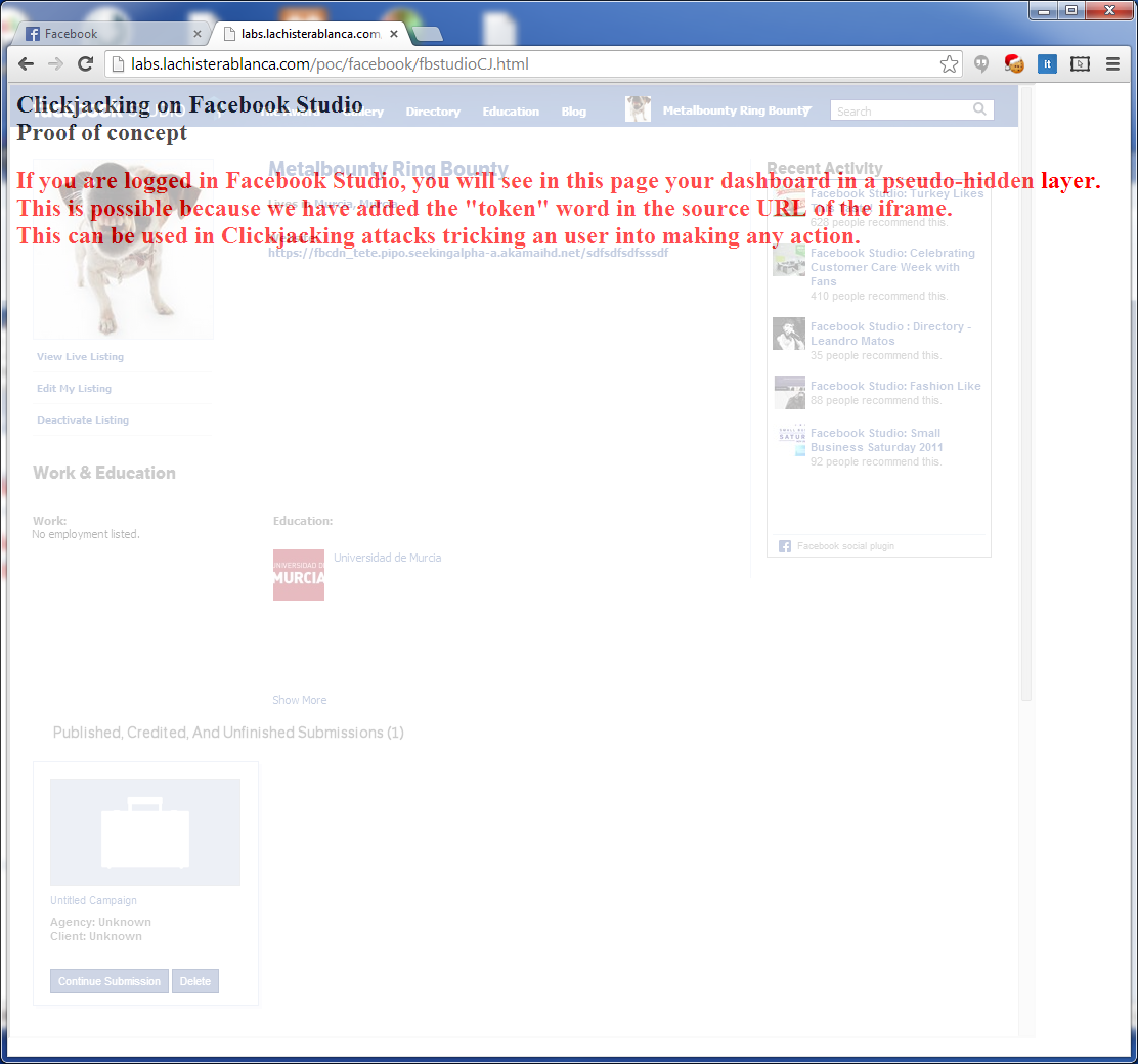 La Chistera Blanca: Bypass de la protección contra Clickjacking en ...