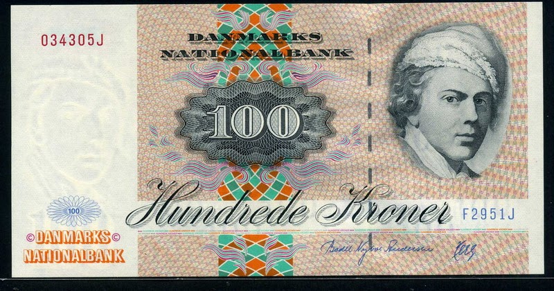 Denmark 100 Danish kroner banknote 1972 Jens Juel|World Banknotes ...