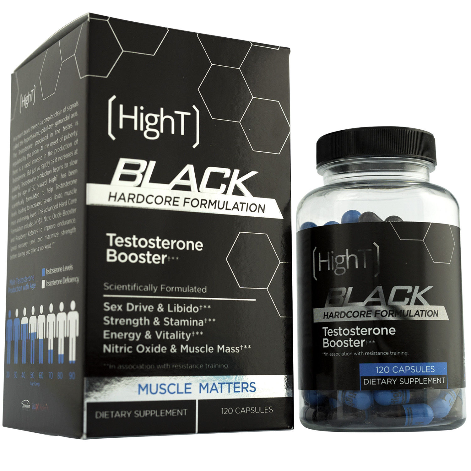 High-T Black Testosterone Booster Supplement, 120 Capsules - Body Mass Maxx