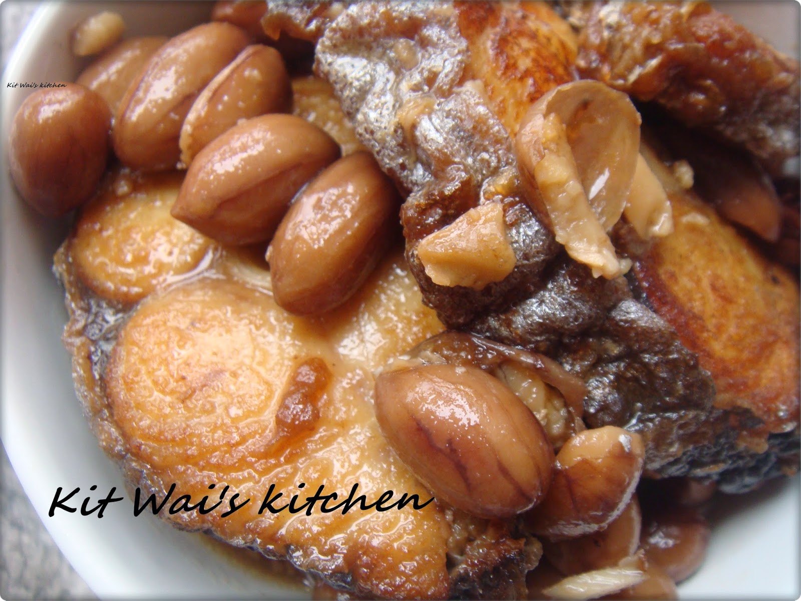 Kit Wai's kitchen : 红烧花生鱼肉煲 ~ Braised Fish with Peanuts in Claypot