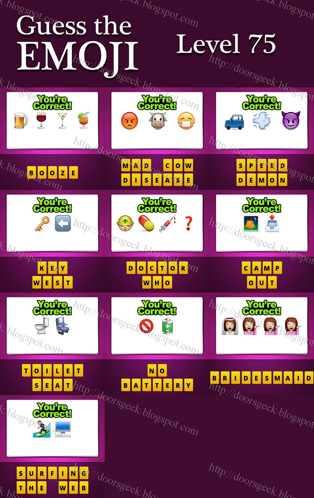 Guess The Emoji [Level 75] Answers and Cheats ~ Doors Geek