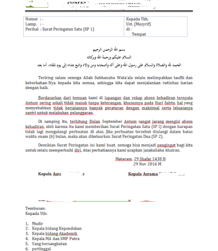 Contoh Surat Sp 1 Untuk Siswa - Kumpulan Surat Penting