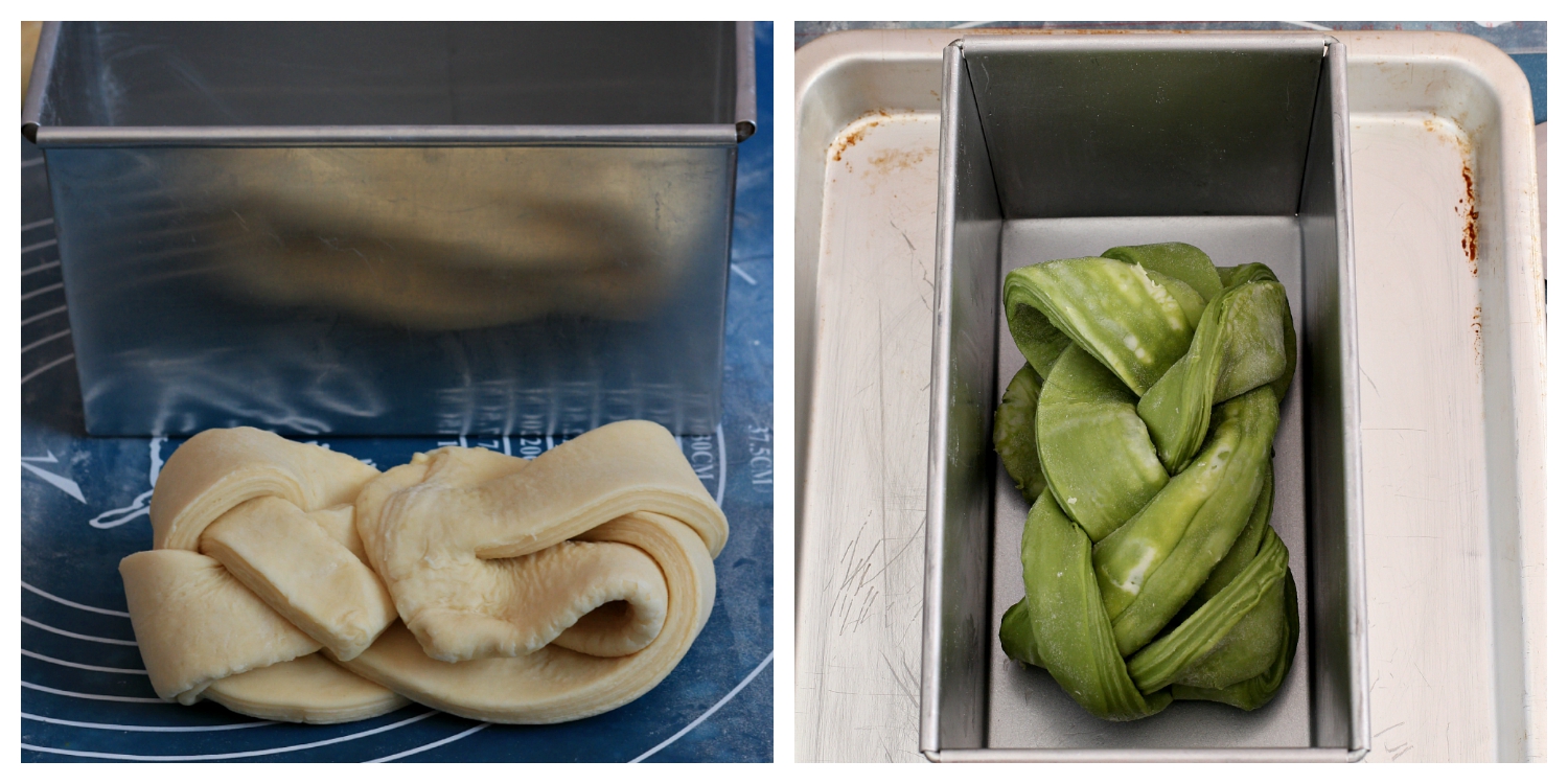 Matcha danish loaf and croissants