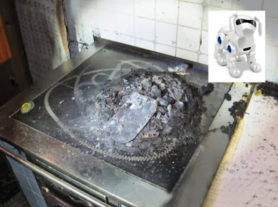 Overworked robot commits suicide by jumping onto stove top