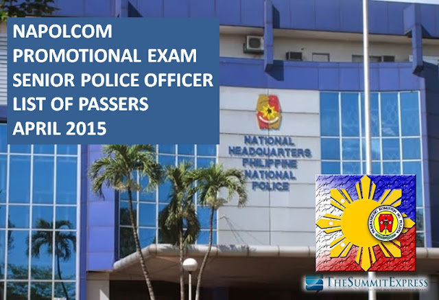 April 2015 NAPOLCOM Promotional Exam Results for Senior Police Officer out