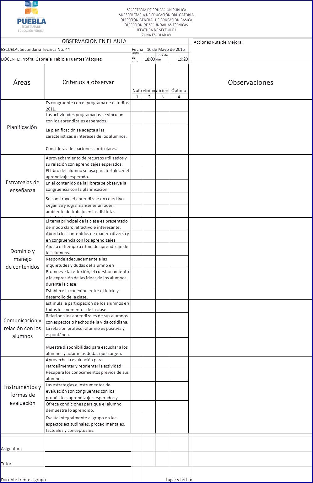 EVIDENCIAS TUTORÍA: 13. PRIMERA OBSERVACIÓN DE CLASE