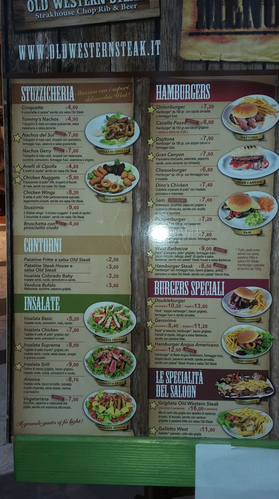 Menu e Prezzi: Menu del Ristorante Old Western Steak