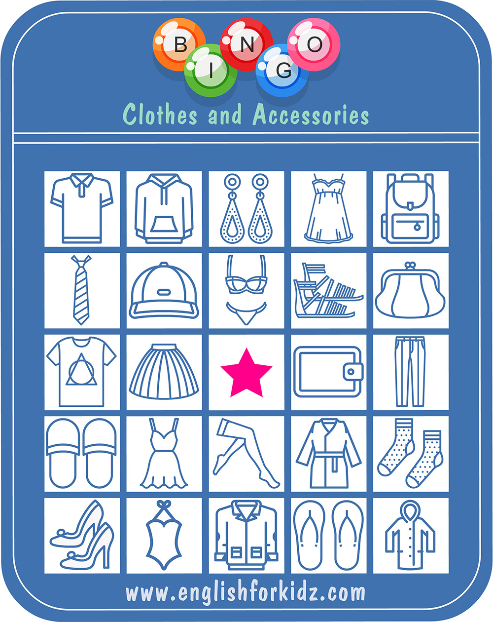 Clothes and Accessories Bingo Game