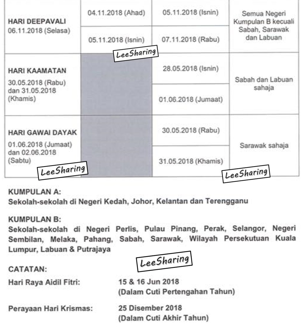 2018年【节日】学校假期！附上农历新年、屠妖节、砂拉越达雅节等学校假期！ - Leesharing