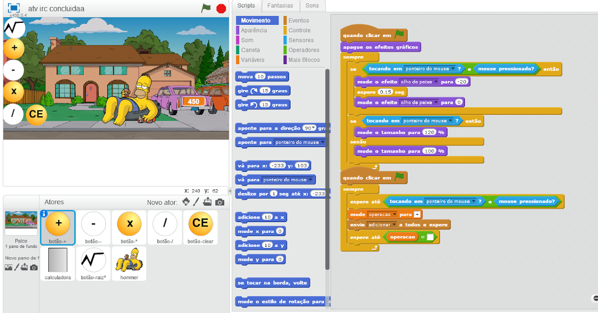 Calculadora no Scratch.