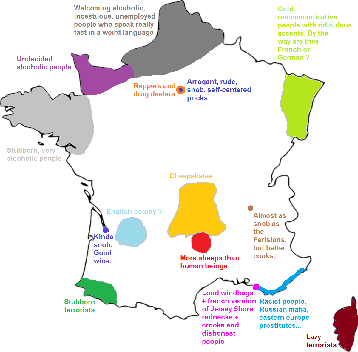 France regional stereotypes map ~ Les Carnets du Docteur F.