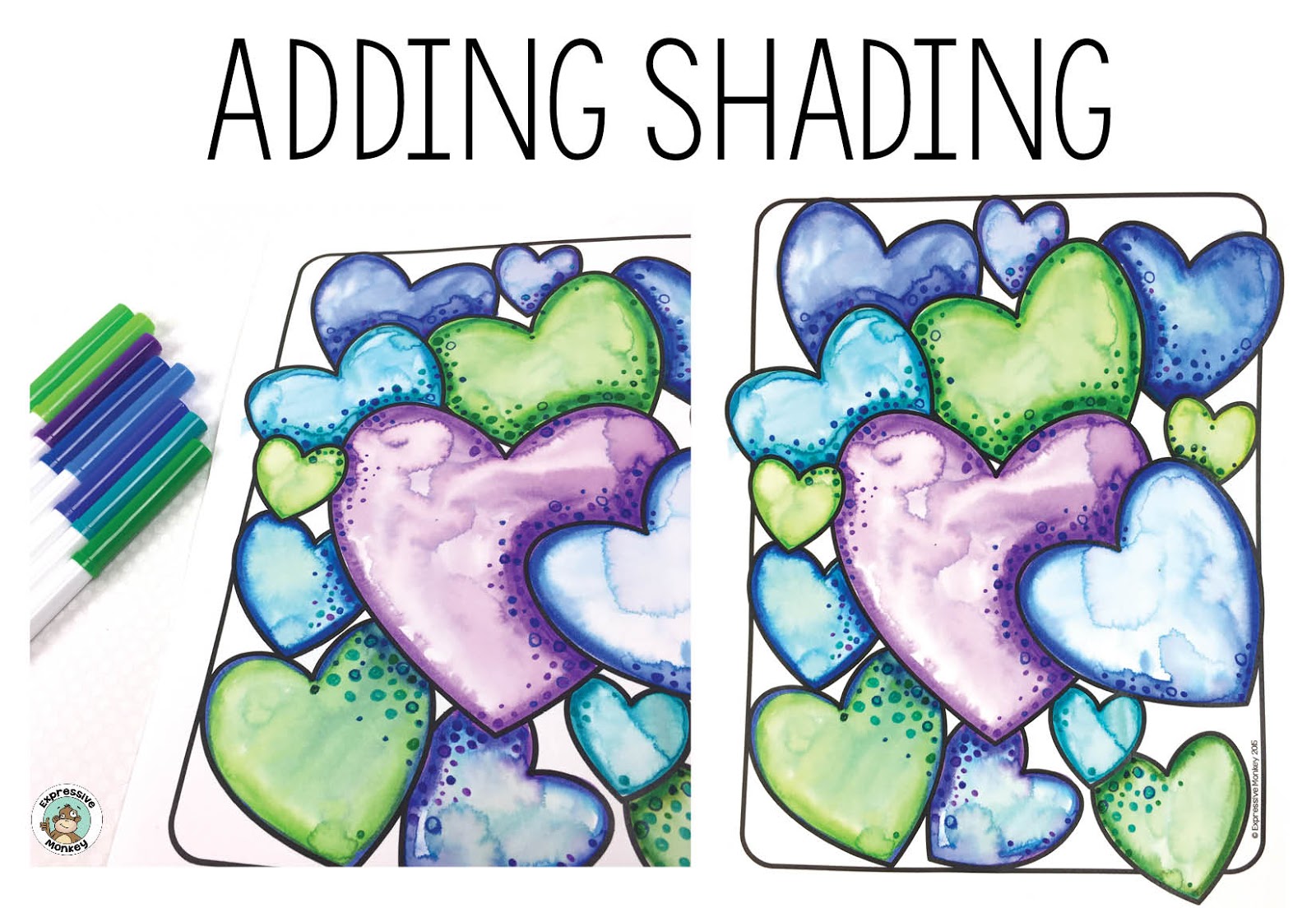 Heart Coloring Page - Color Mixing Lesson - Expressive Monkey