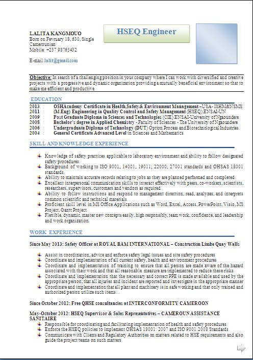 Safety Officer / HSE Engineer Professional Resume Format in Word