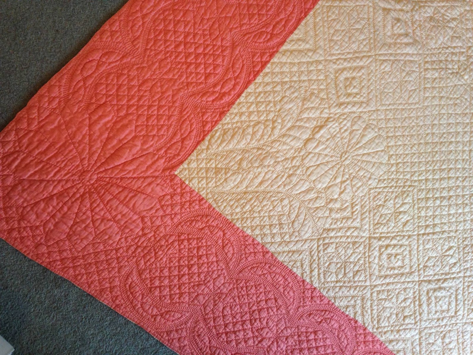 Welsh Quilts: Pink and Cream North Country Wholecloth Frame Quilt