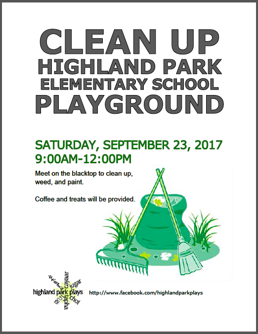 Highland Park Elementary PTA: Playground Clean Up on September 23rd