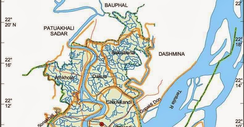 Galachipa Upazila Map, Patuakhali District, Bangladesh
