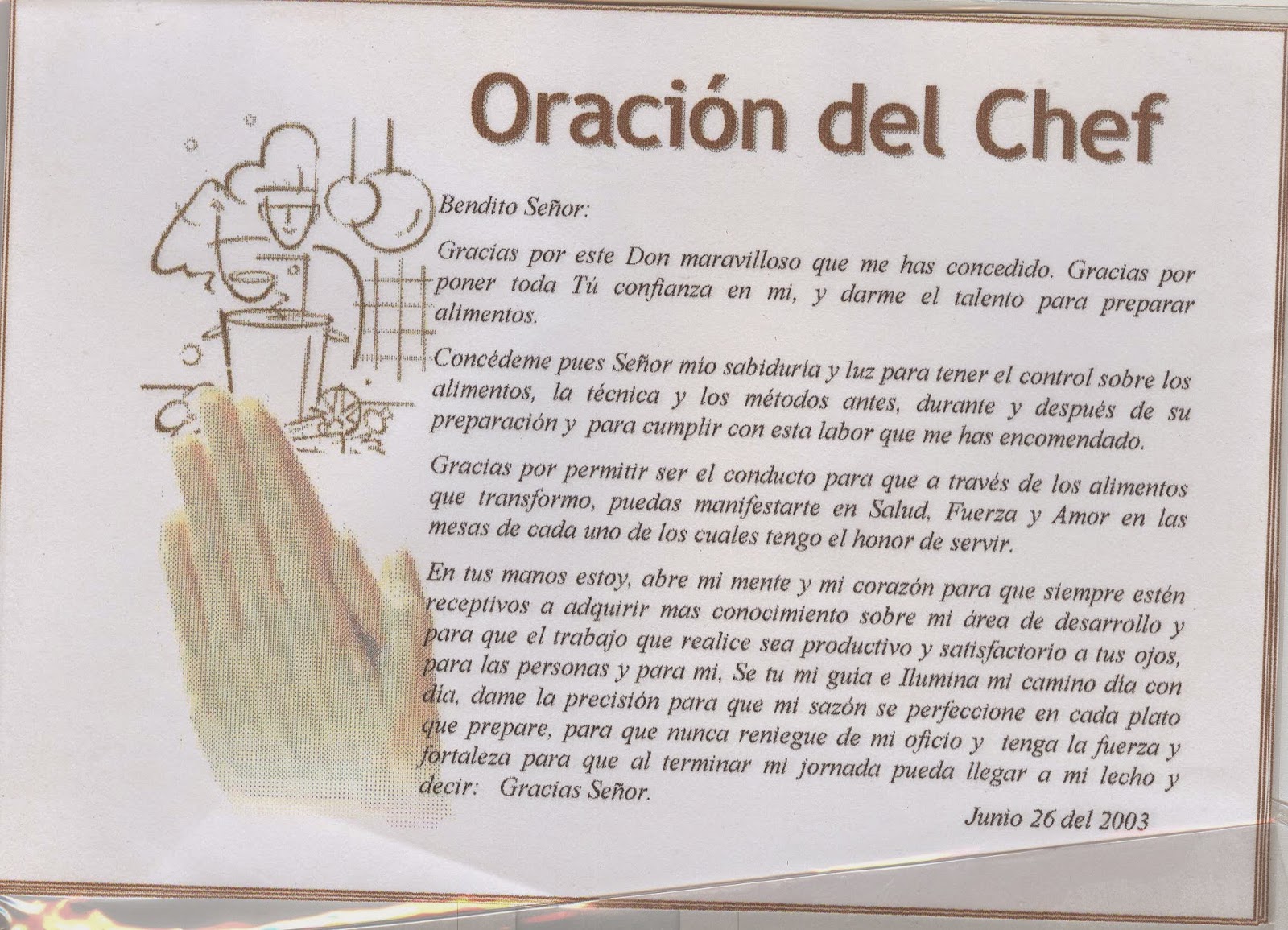 Emigdio Rodriguez Lopez/Cocinero.: Oracion del chef/cocinero
