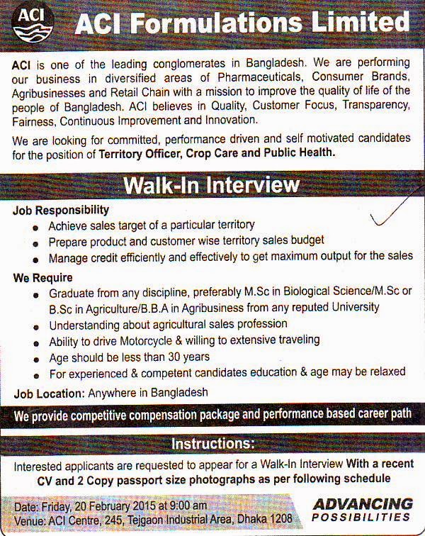 All Newspaper Jobs: ACI Formulations Ltd. Post: Territory Officer, Crop ...