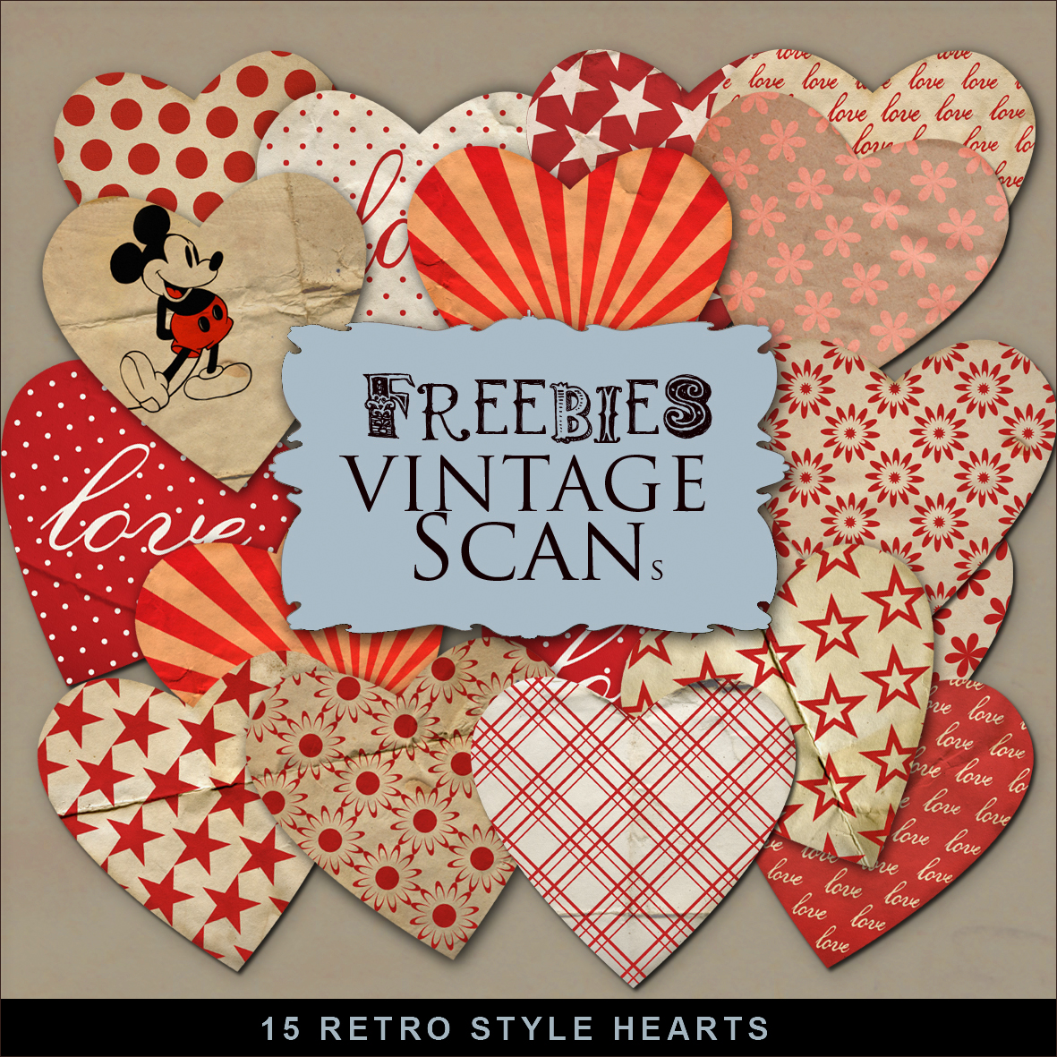 New Freebies Kit - 15 Retro Style Hearts:Far Far Hill - Free database ...