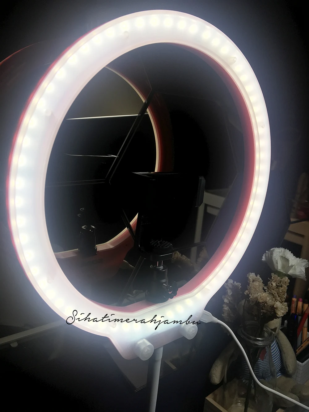 LED Ring Light Dengan Handphone Holder Dan Cermin