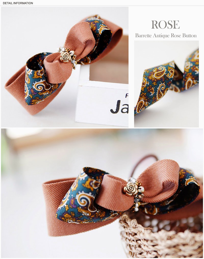 korea shop: Handmade RIBBON Barrette Antique Rose Button Hair Pin Clip ...