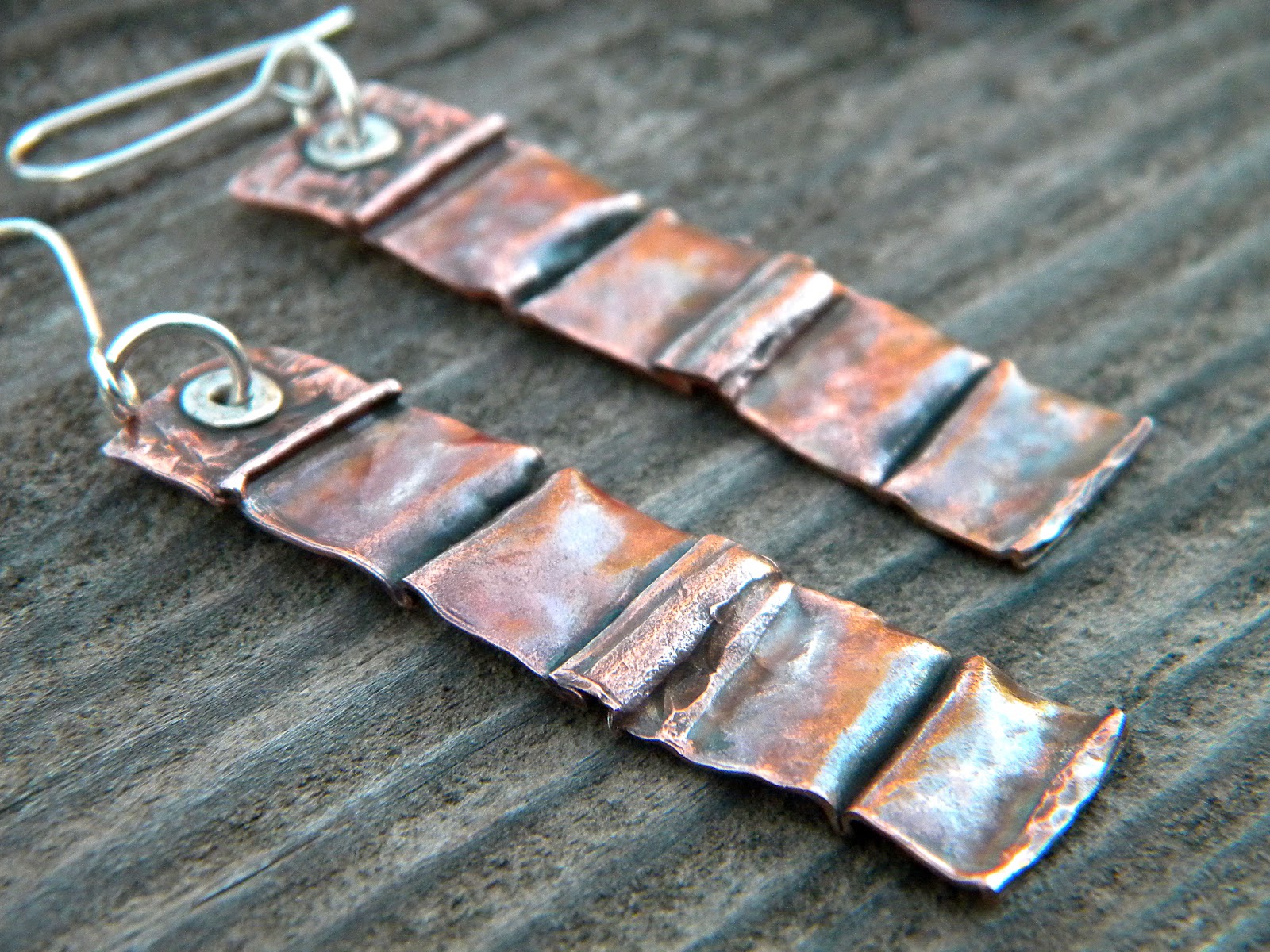 Cake and Jewelry: Fold formed copper with a heat patina