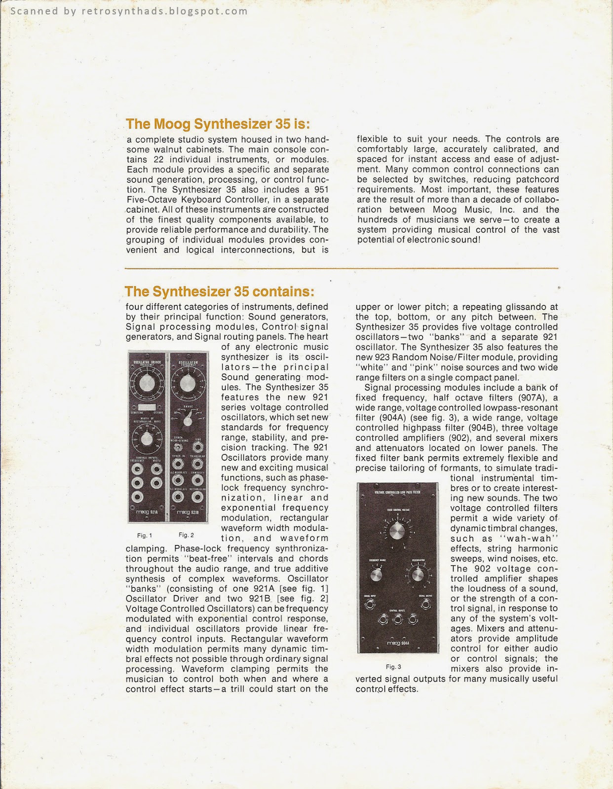 Retro Synth Ads: Moog Synthesizer 35 modular system six-page brochure, 1974