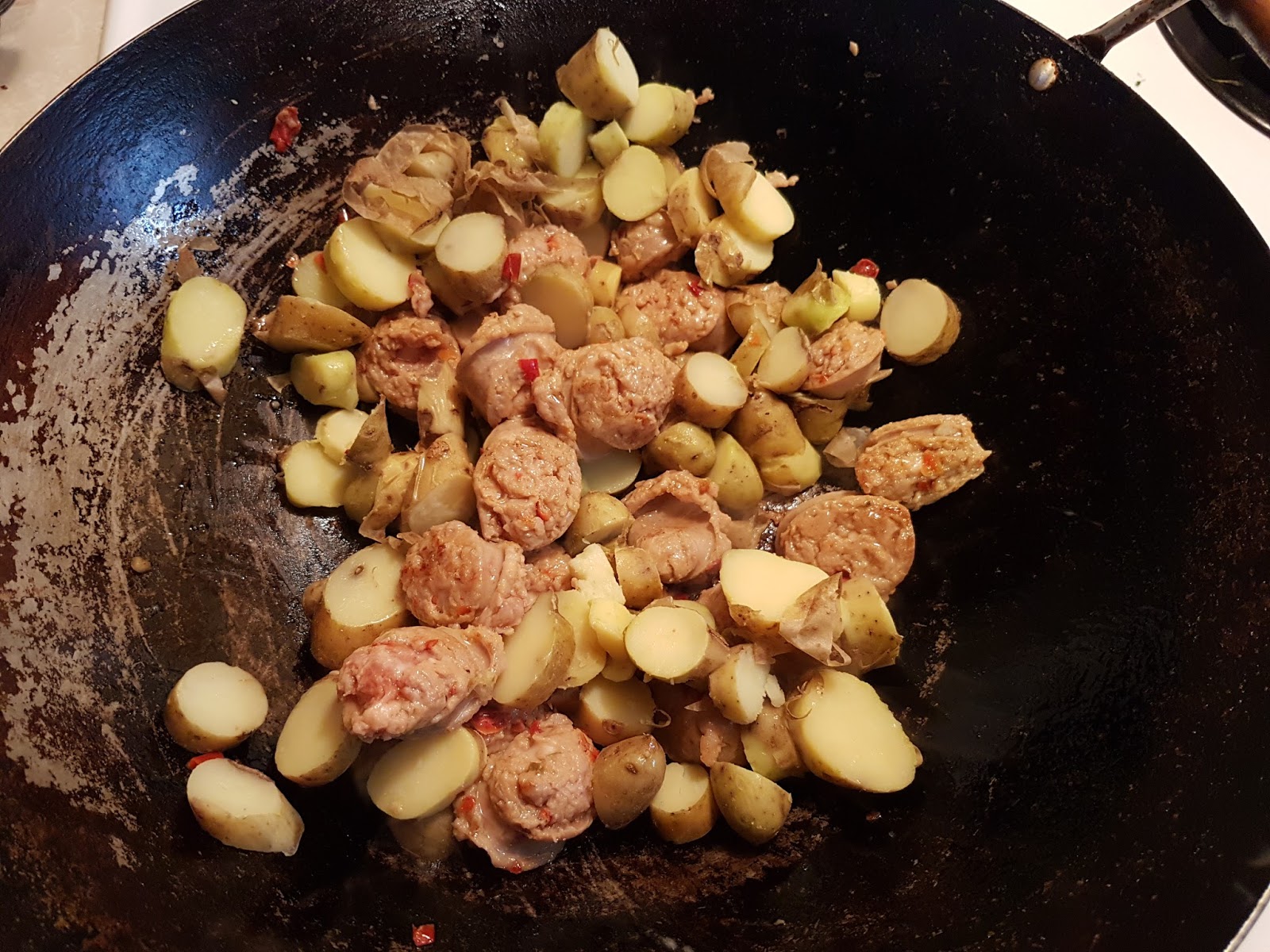 Almost Wasted: Fingerling Potato Hash with Sausage, Broccolini and Red ...