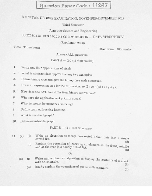 CS2201 Data Structures Nov Dec 2012 Question Paper - University ...