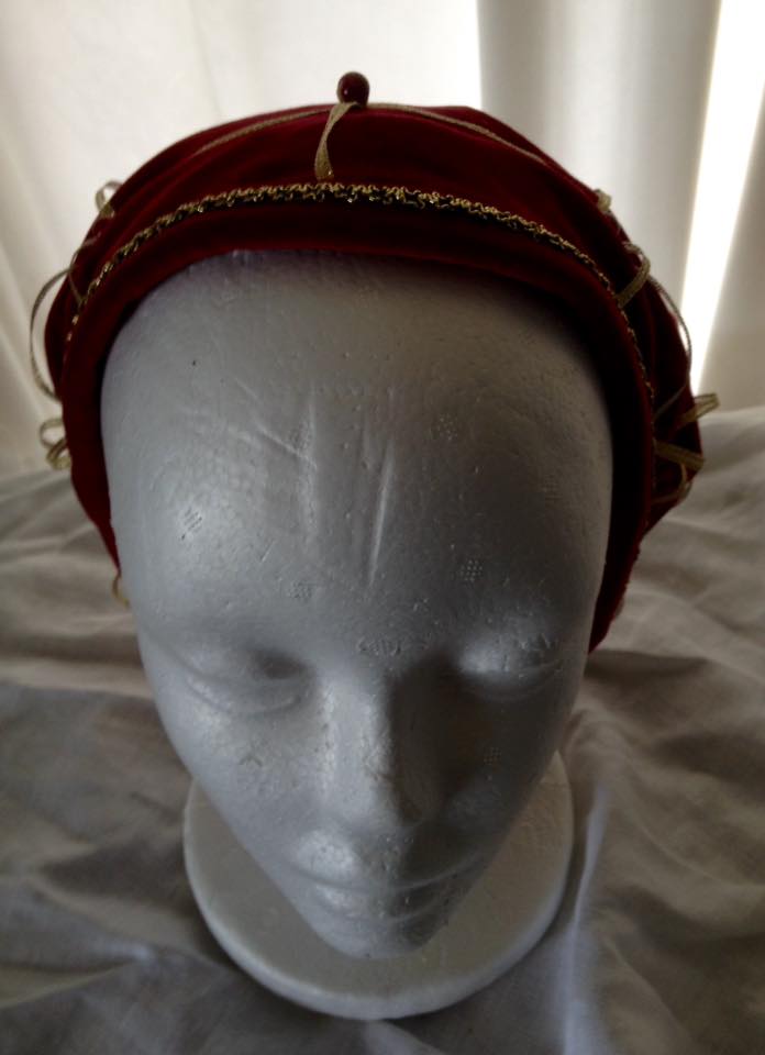 Broider Me 'Bethan: Red Velveteen Caul with Gold Trim