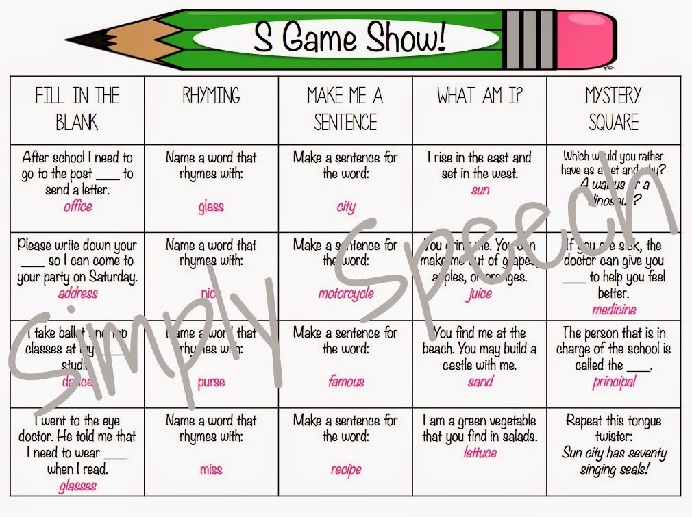 Articulation Game Show | Simply Speech