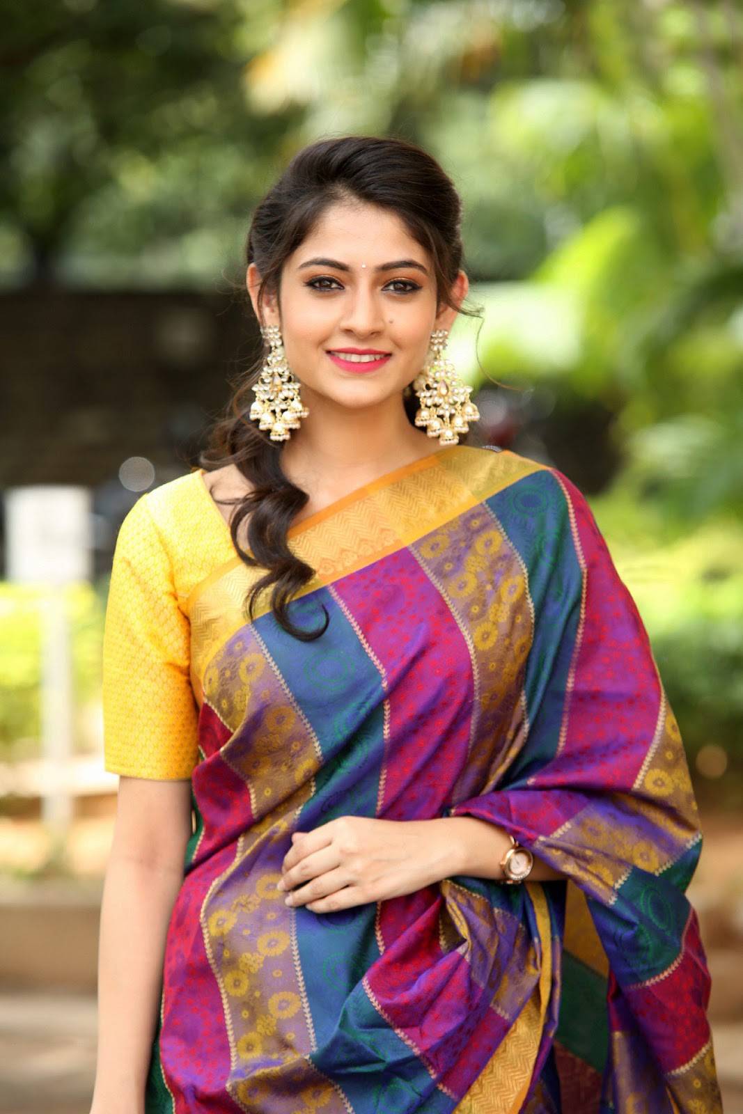 Desi Actress in Saree: Shivangi stills at Aswamedham Movie Song Launch ...