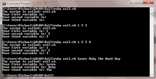 TESTHEAD: Exercise 13: Parameters, Unpacking, Variables: Learn Ruby the ...