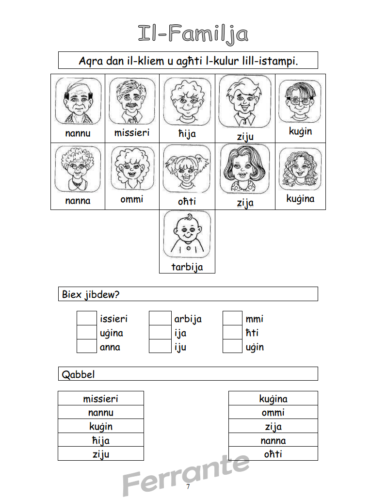 Il-Malti għat-Tfal: Il-Familja - Xogħol ta’ Mrs Antonella Ferrante